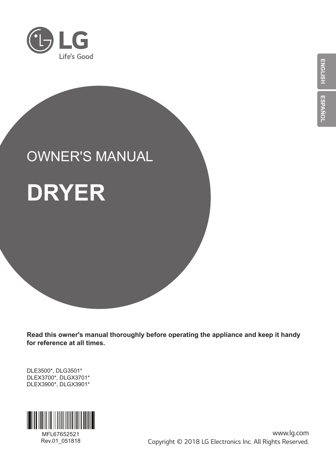 LG DLEX3700V/00 Dryer Owner's Manual | Manualzz