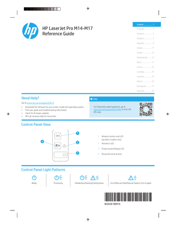 HP LaserJet Pro M14-M17 Printer series Reference Guide | Manualzz
