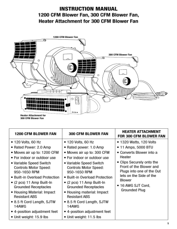 Mastercool 21200 1200 CFM BLOWER FAN Instructions | Manualzz