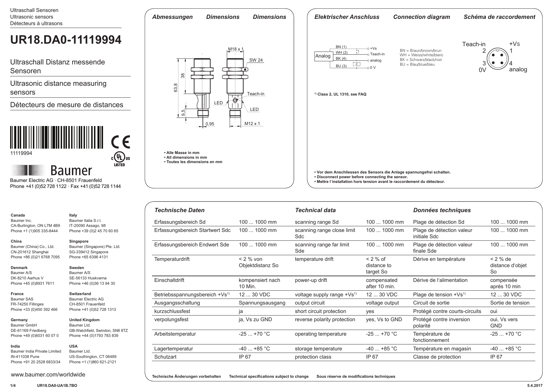 Baumer UR18.DA0-UA1B.7BO Operating instructions | Manualzz
