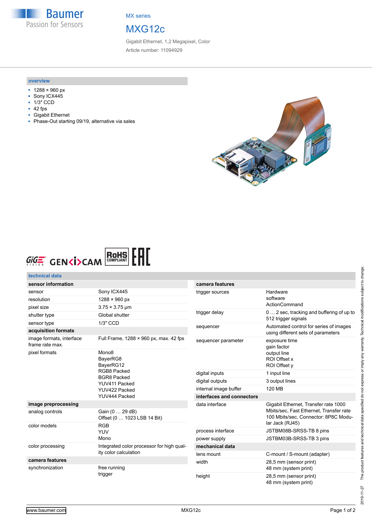 Baumer MXG12c Datasheet | Manualzz