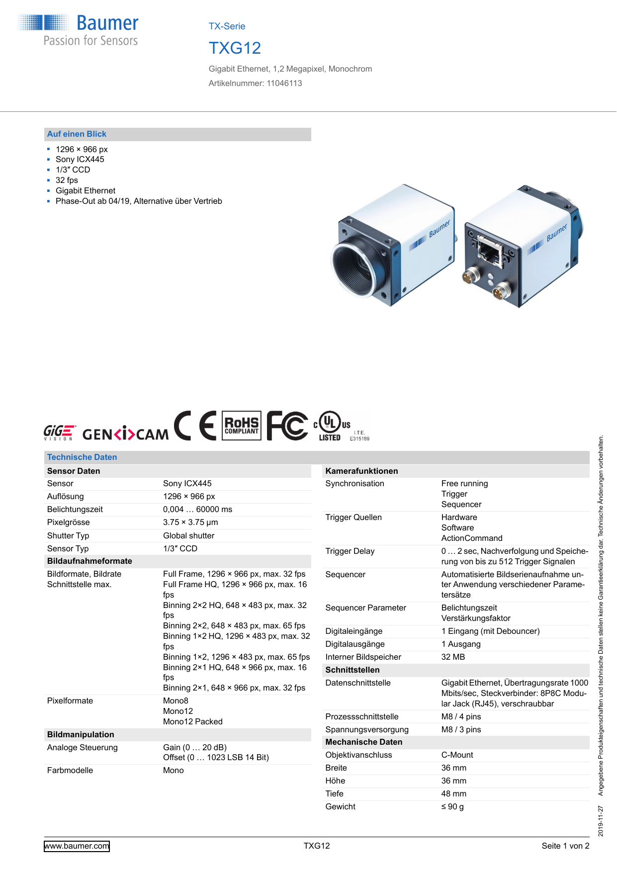 Baumer TXG12 Datasheet | Manualzz