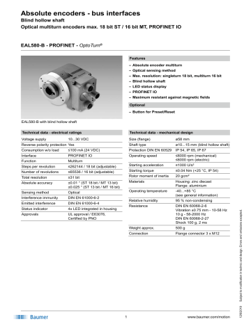 Baumer EAL580-B - PROFINET Absolute encoder Data sheet | Manualzz