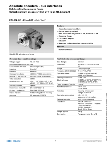 Baumer EAL580-SC - EtherCAT Absolute encoder Data sheet | Manualzz