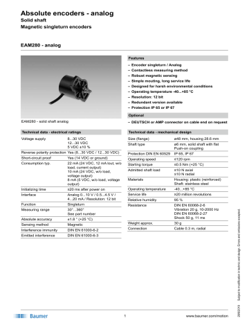 Baumer EAM280 - Analog Absolute encoder Data sheet | Manualzz