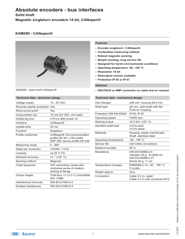 Baumer EAM280 - CANopen® Absolute encoder Data sheet | Manualzz