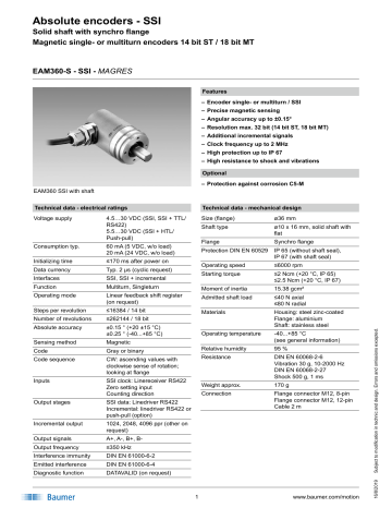 Baumer EAM360-S - SSI Absolute encoder Data sheet | Manualzz