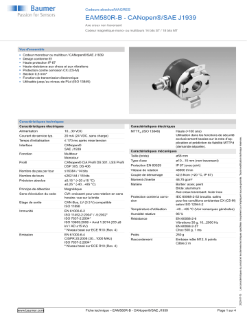 Baumer EAM580R-B - CANopen®/SAE J1939 Absolute encoder Fiche technique ...