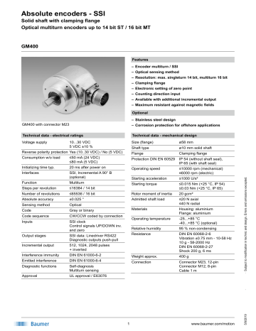 Baumer GM400 Absolute encoder Data sheet | Manualzz