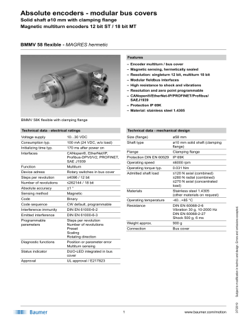 Baumer BMMV 58K flexible Absolute encoder Data sheet | Manualzz