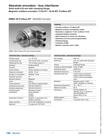 Baumer BMMV 58K Profibus-DP Absolute encoder Data sheet | Manualzz