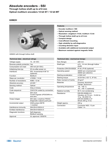 Baumer G0M2H Absolute encoder Data sheet | Manualzz