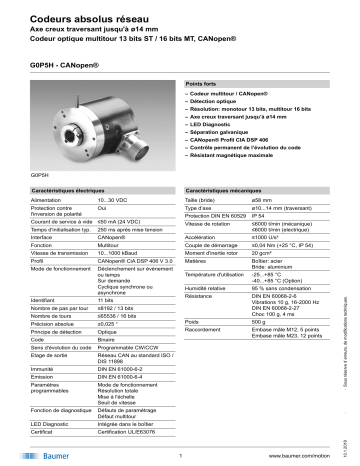 Baumer G0P5H - CANopen® Absolute encoder Fiche technique | Manualzz