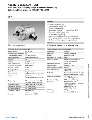 Baumer GE404 Absolute encoder Data sheet | Manualzz