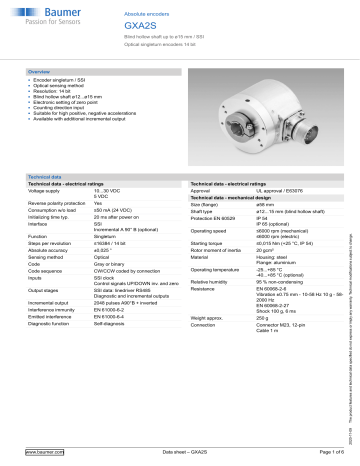 Baumer GXA2S Absolute encoder Data sheet | Manualzz