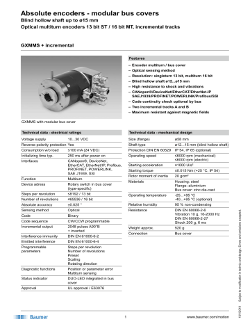 Baumer GXMMS + incremental Absolute encoder Data sheet | Manualzz