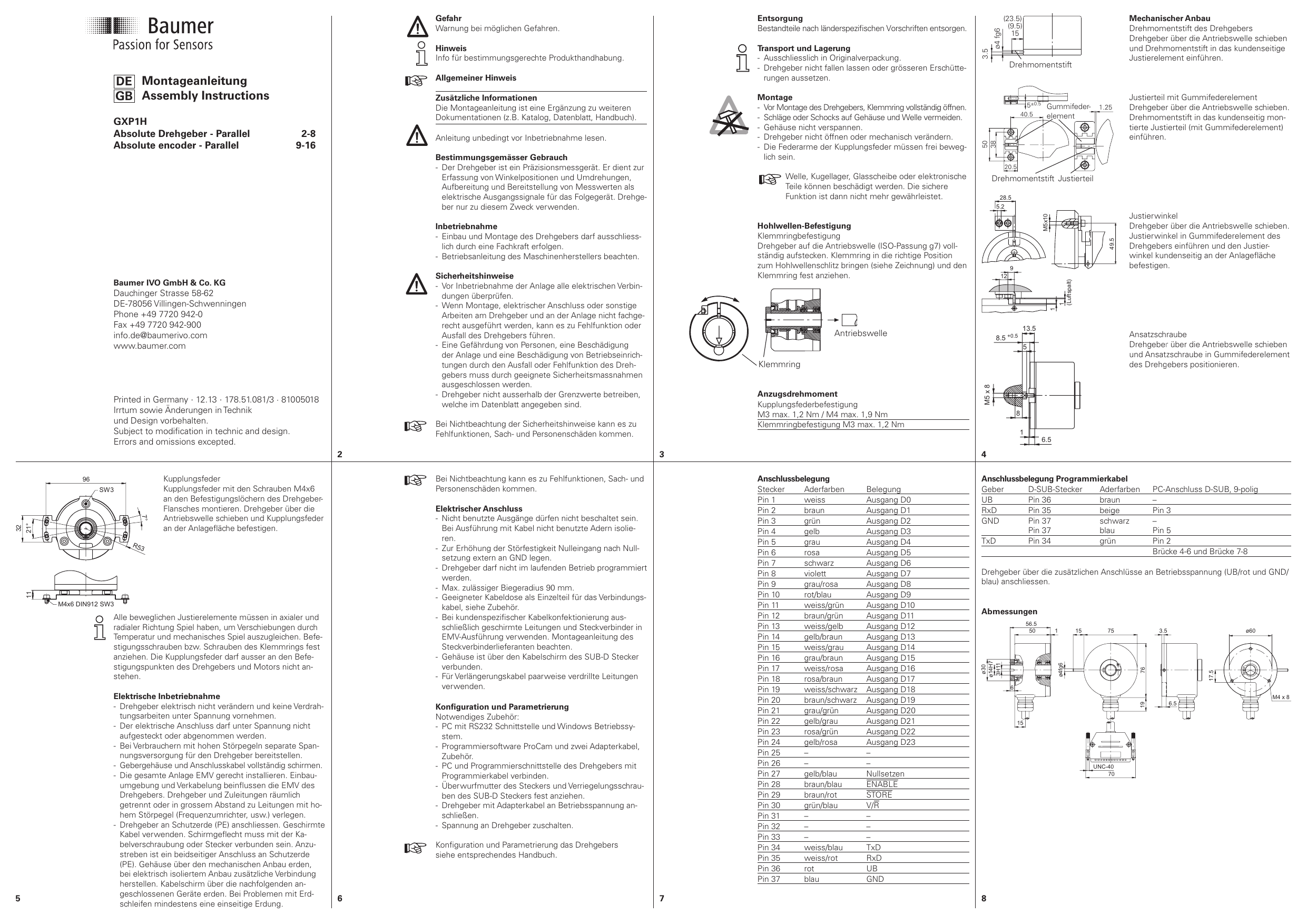 Baumer GXP1H - parallel Absolute encoder Installation and Operating ...