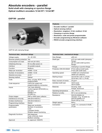 Baumer GXP1W - parallel Absolute encoder Data sheet | Manualzz