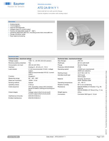 Baumer ATD 2A B14 Y 1 Absolute encoder Data sheet | Manualzz