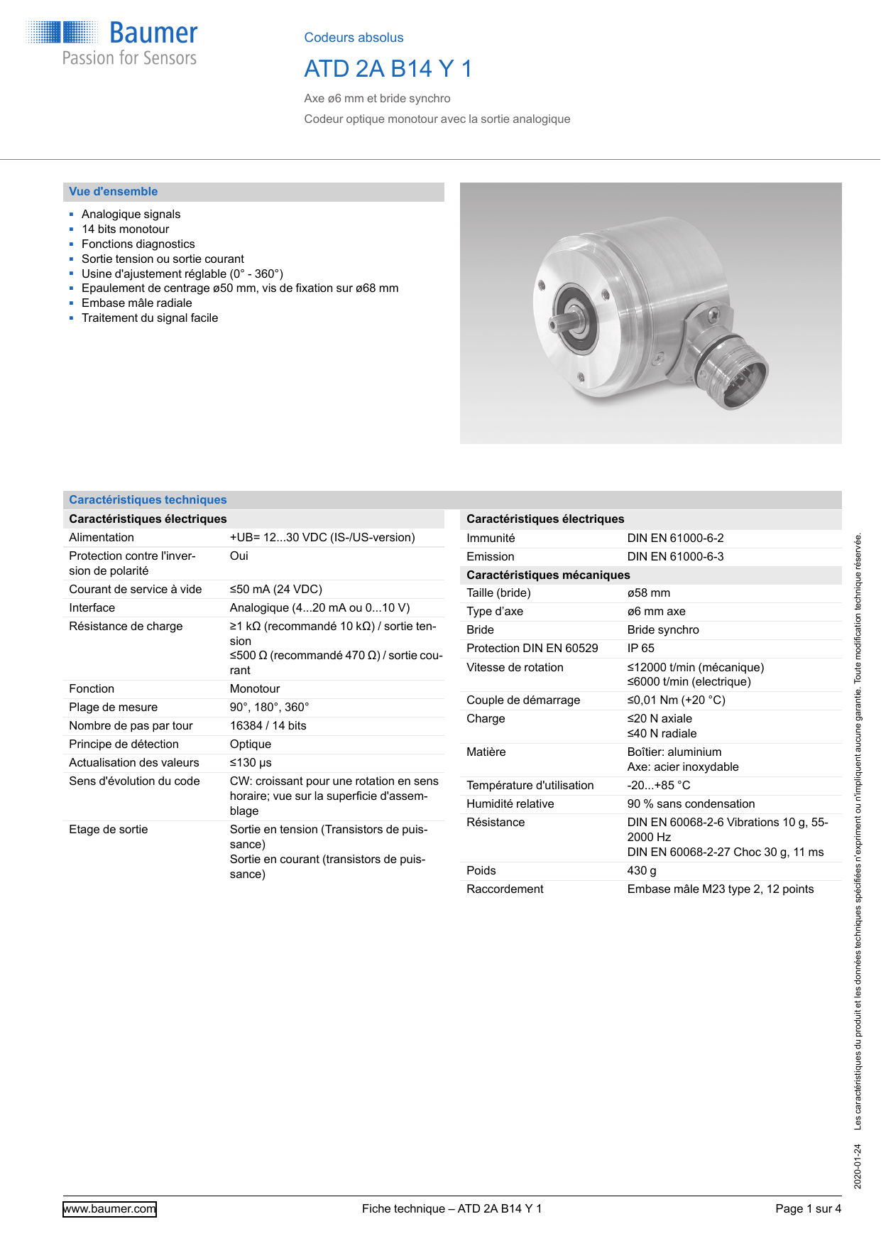 Baumer ATD 2A B14 Y 1 Absolute encoder Fiche technique | Manualzz