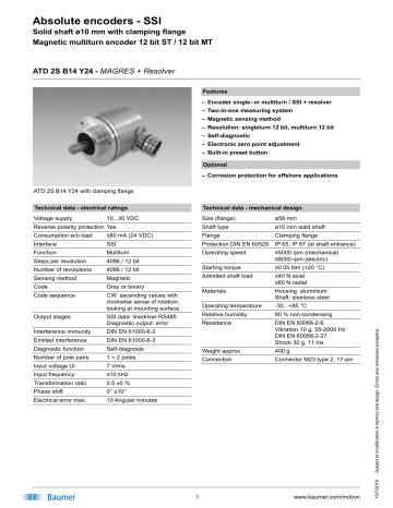 Baumer ATD 2S B14 Y24 Absolute encoder Data sheet | Manualzz