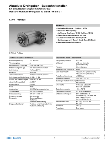 Baumer X 700 - Profibus Absolute encoder Datenblatt | Manualzz