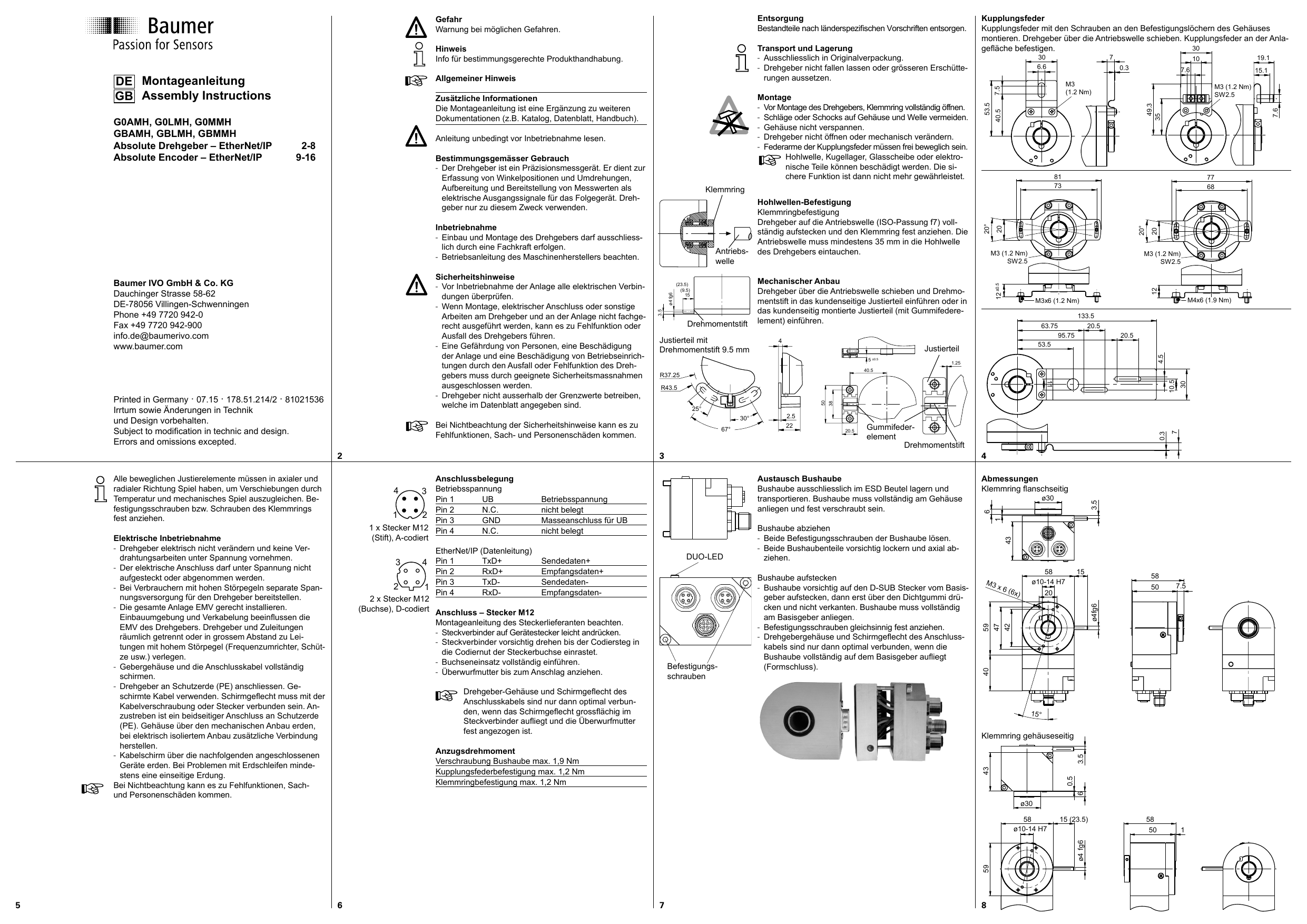 Baumer GBMMH Absolute encoder Installation and Operating Instructions ...