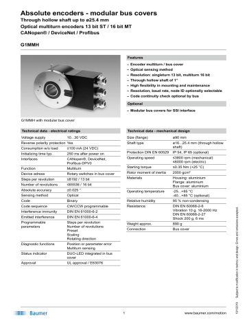 Baumer G1MMH Absolute encoder Data sheet | Manualzz