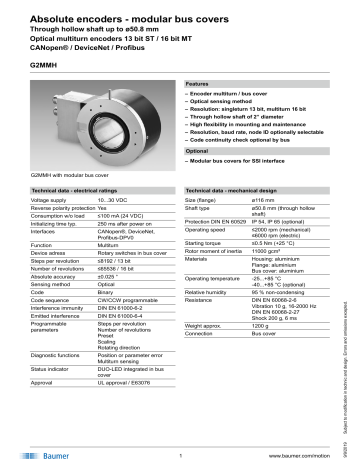 Baumer G2MMH Absolute encoder Data sheet | Manualzz