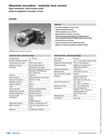 Baumer GBAMS Absolute encoder Data sheet | Manualzz