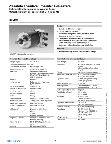 Baumer GXMMW Absolute encoder Data sheet | Manualzz