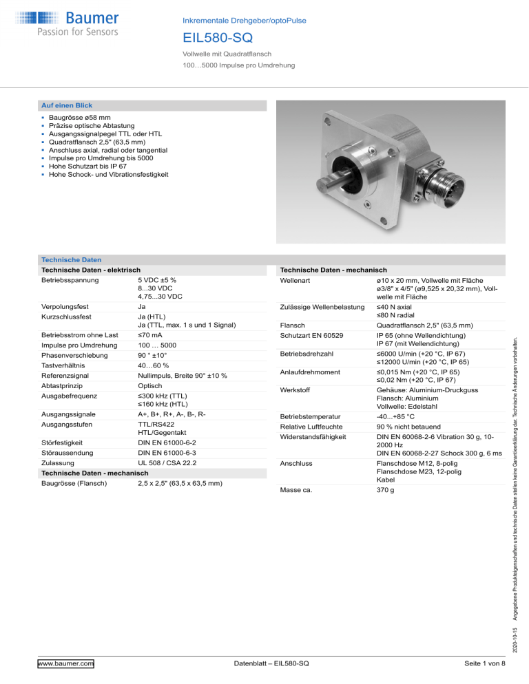 Baumer EIL580-SQ Datasheet | Manualzz