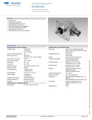 Baumer EIL580-SQ Incremental encoder Data sheet | Manualzz