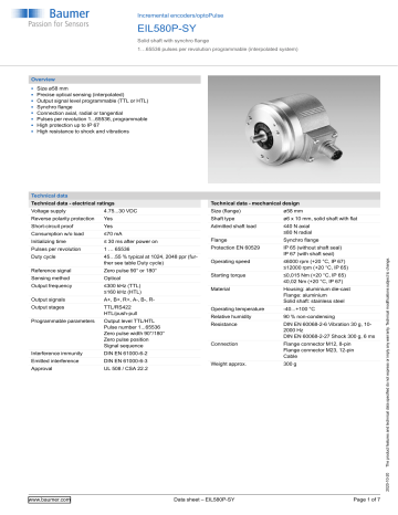 Baumer EIL580P-SY Incremental encoder Data sheet | Manualzz