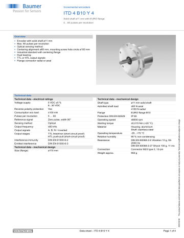 Baumer ITD 4 B10 Y 4 Incremental encoder Data sheet | Manualzz
