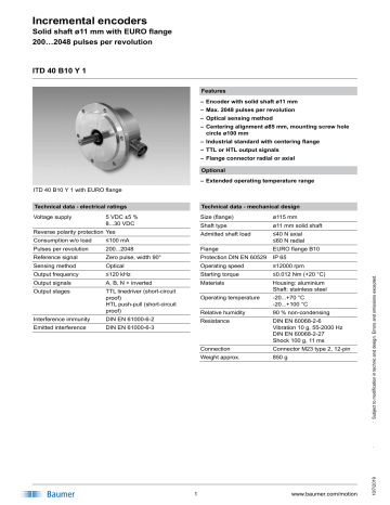 Baumer ITD 40 B10 Y 1 Incremental encoder Data sheet | Manualzz