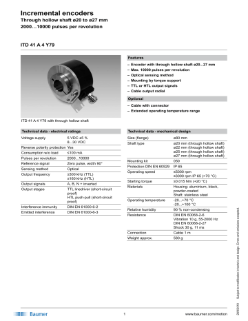 Baumer ITD 41 A 4 Y79 Incremental encoder Data sheet | Manualzz