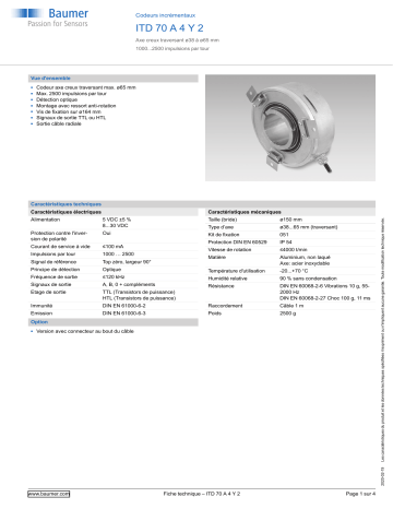 Baumer ITD 70 A 4 Y 2 Incremental encoder Fiche technique | Manualzz