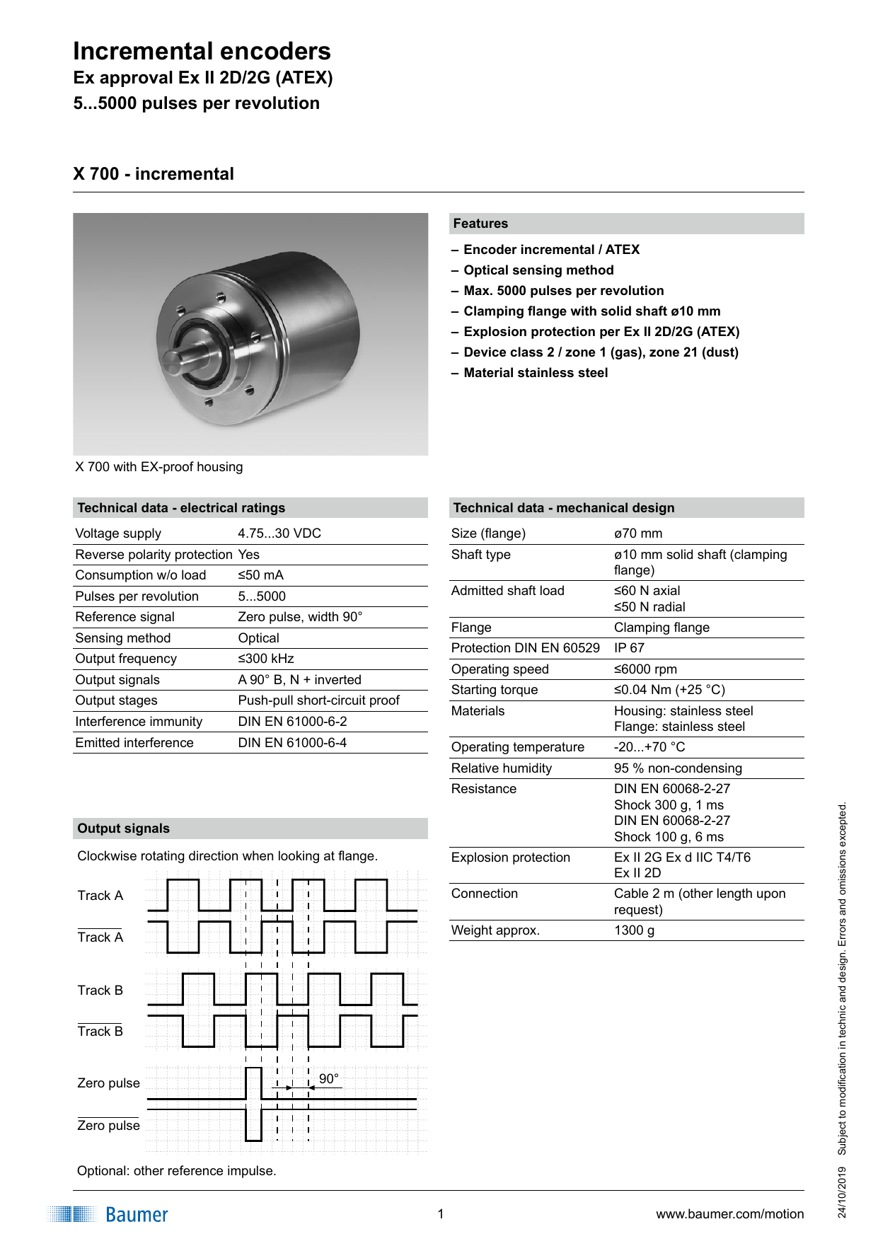 Baumer X 700 - incremental Incremental encoder Data sheet | Manualzz