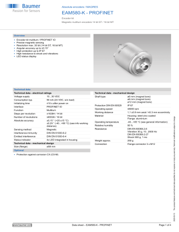 Baumer EAM580-K - PROFINET Absolute encoder Data sheet | Manualzz