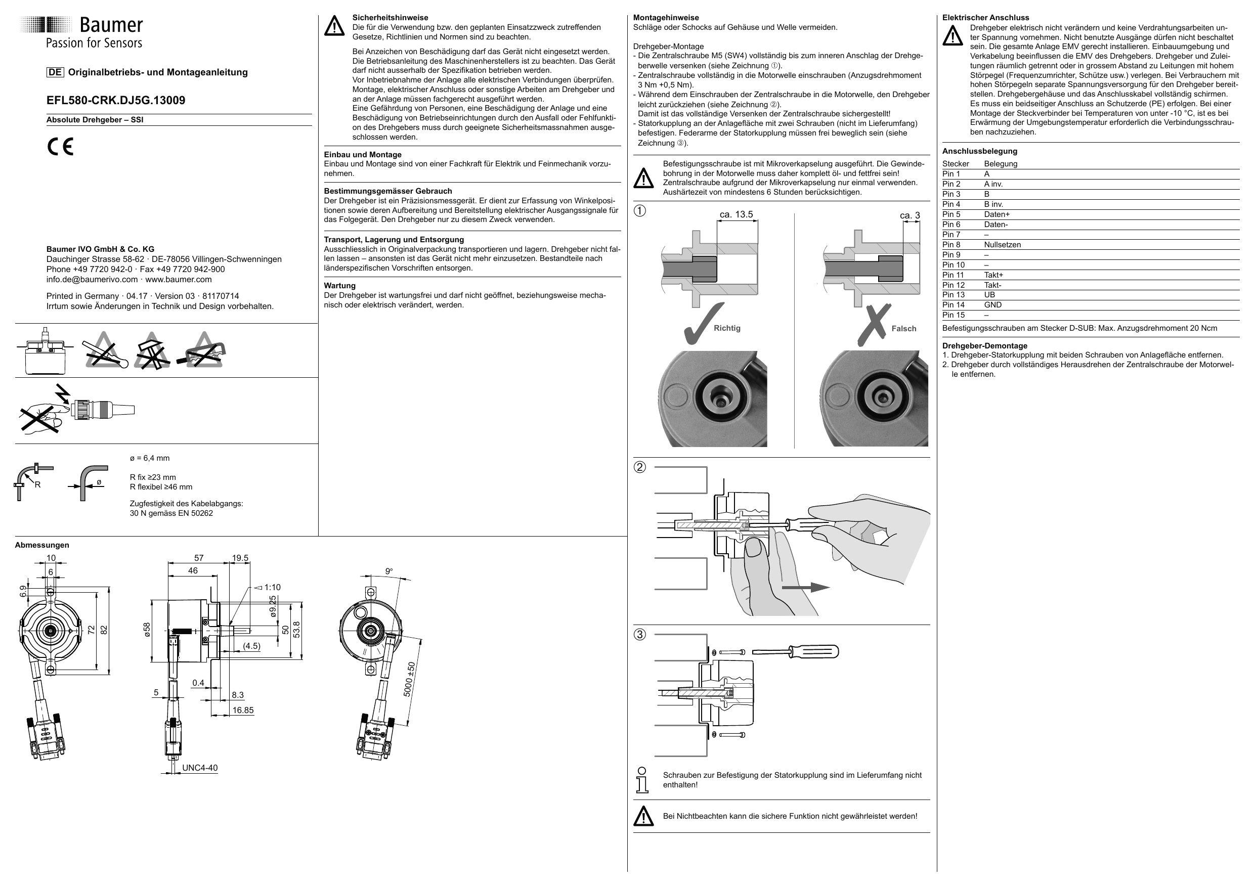 Baumer EFL580 - SSI Absolute encoder Installation and Operating Instructions | Manualzz