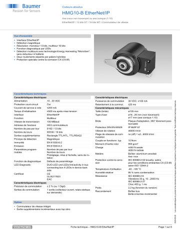 Baumer HMG10-B EtherNet/IP Absolute encoder Fiche technique | Manualzz