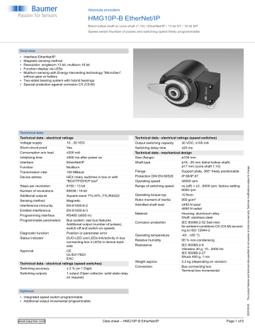 Baumer HMG10P-B EtherNet/IP Absolute encoder Data sheet | Manualzz