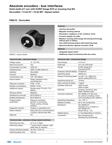 Baumer PMG10 - DeviceNet Absolute encoder Data sheet | Manualzz