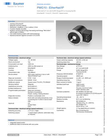 Baumer PMG10 - EtherNet/IP Absolute encoder Data sheet | Manualzz
