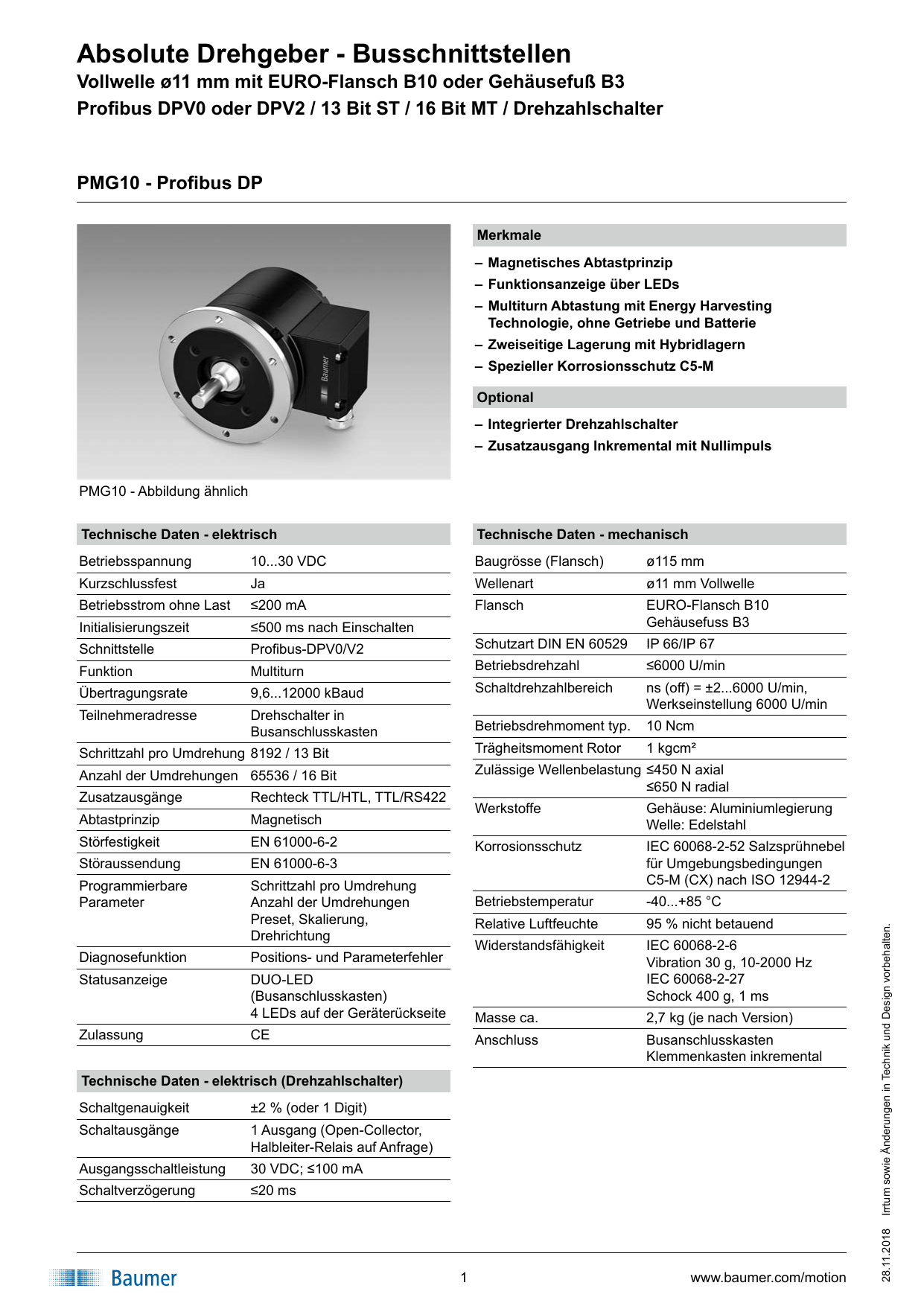Baumer PMG10 - Profibus DP Datasheet | Manualzz