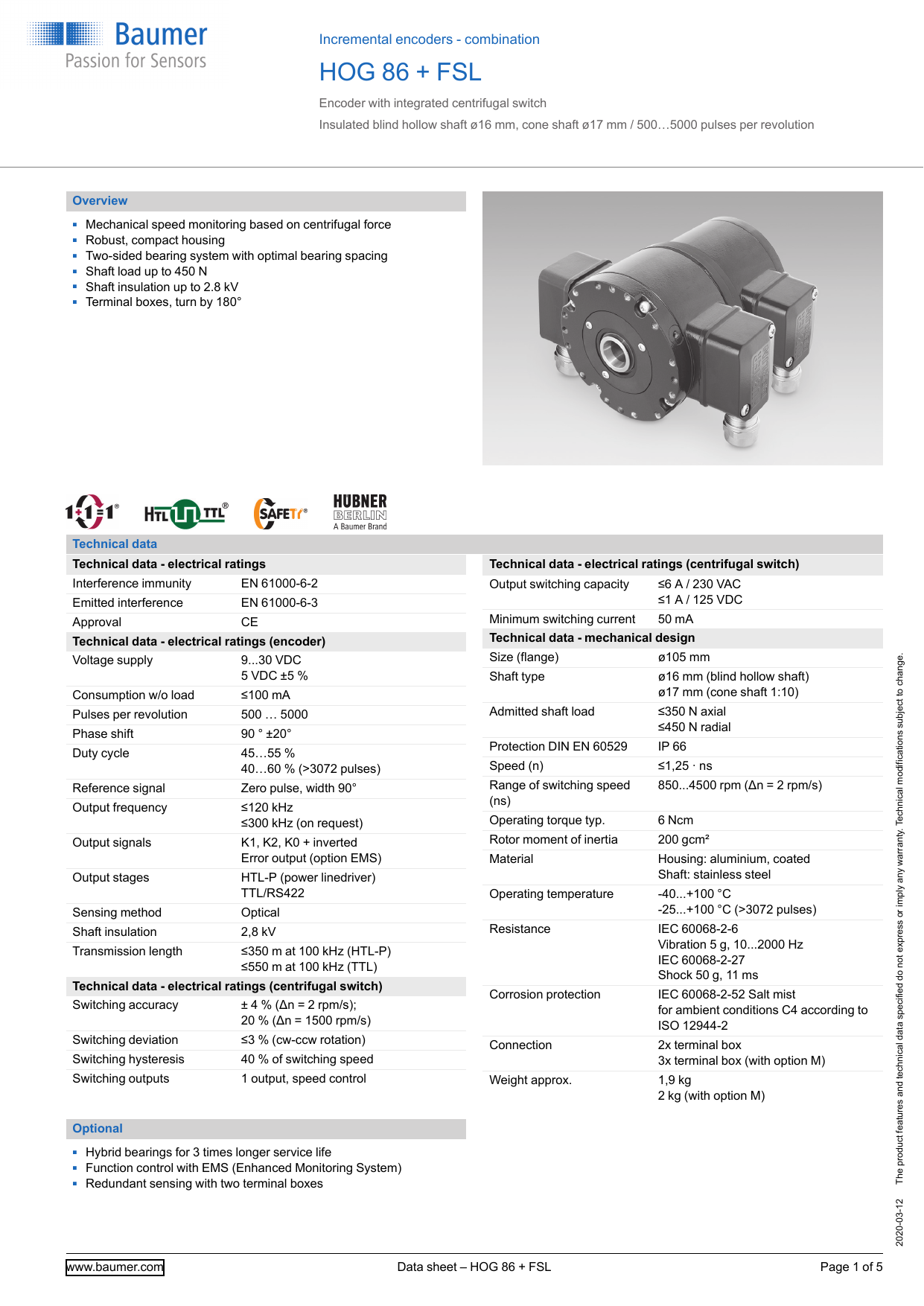 Baumer HOG 86 + FSL Datasheet | Manualzz