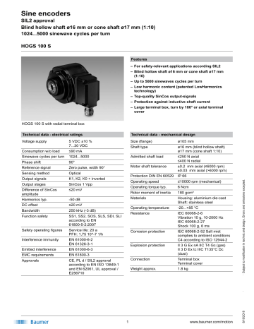 Baumer HOGS 100 S Sine encoder Data sheet | Manualzz