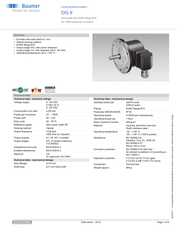 Baumer OG 9 Incremental encoder Data sheet | Manualzz