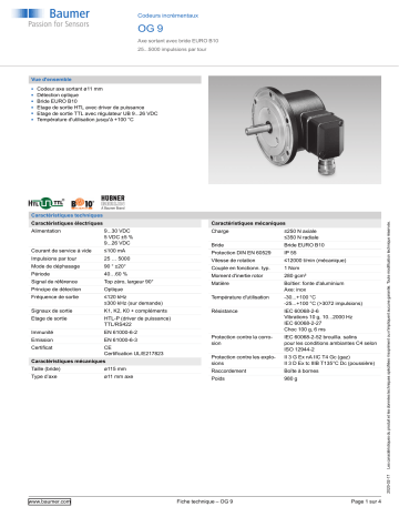 Baumer OG 9 Incremental encoder Fiche technique | Manualzz